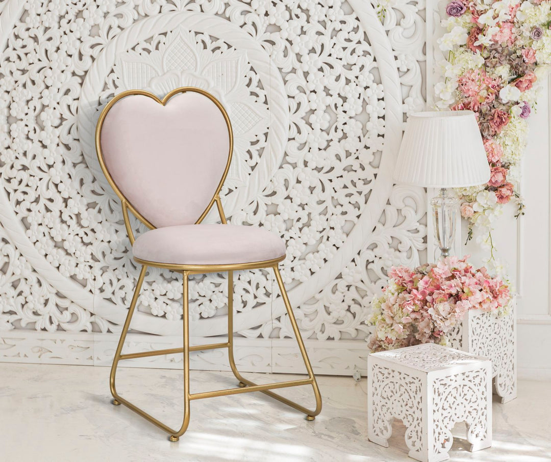 Pink Velvet Heart Shaped Chair with Golden Metal Legs The Ancient Home