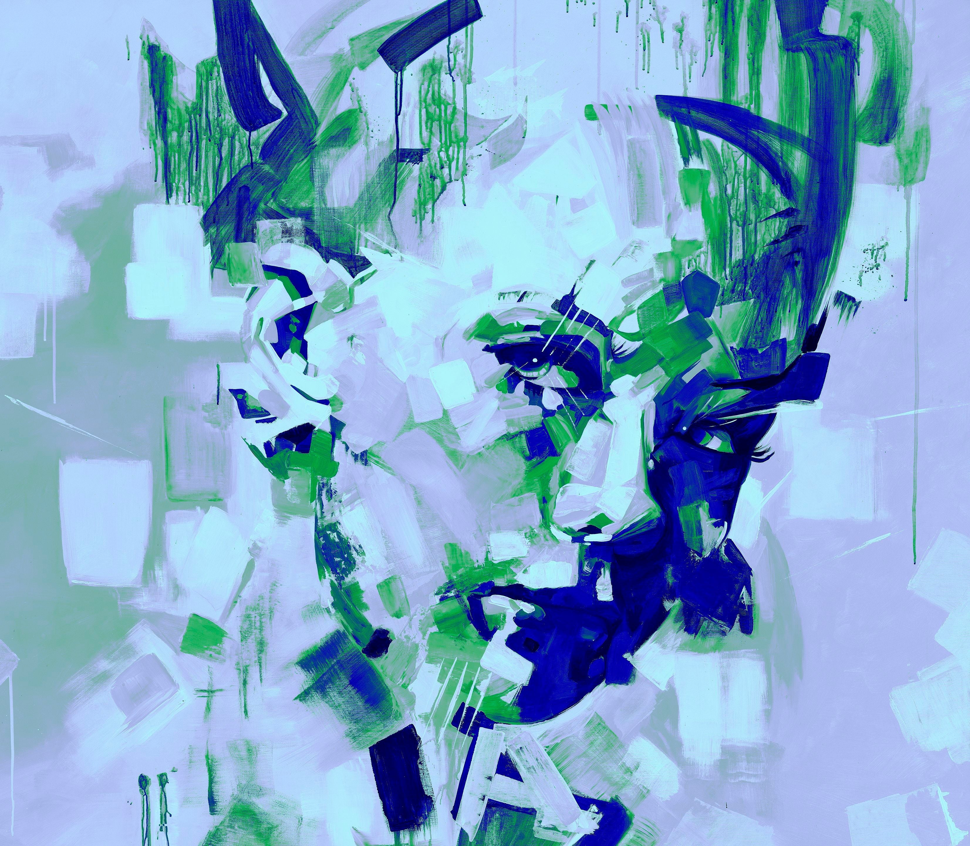 Lady in Blue Contemporary Fresco made with mixed techniques painting ...