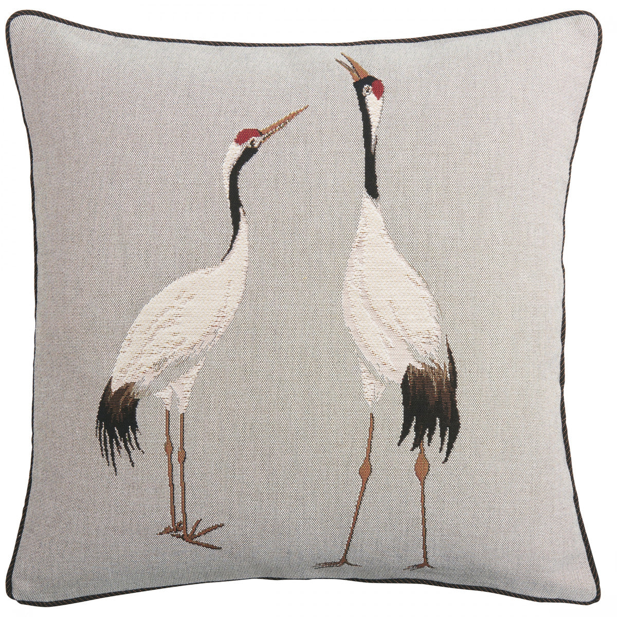 Gray Cushion 20"/50cm with Two White Cranes (Jacquard Woven) gobelin ...